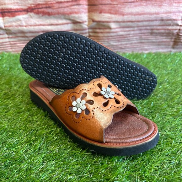 Shoes | Womens Genuine Leather Brown Sandals With Flower Details ...